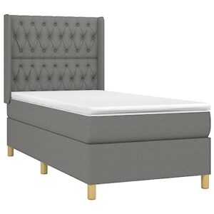 vidaxl bed frame, box spring bed single platform bed with mattress, bed frame mattress foundation with headboard for bedroom, dark gray twin fabric