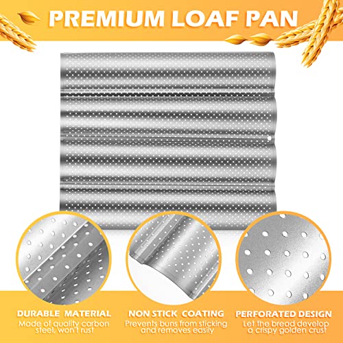 Norme 2 Pieces Nonstick Baguette Pan 4 Loaves Perforated French Bread Pan Bread Knife Bread Lame Dough Scoring Tool with 10 Blades and Leather Cover for Kitchen Bakery Baker's Tray Oven Toaster Tool