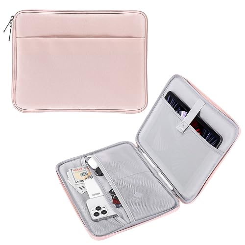 MoKo 12.9 Inch Tablet Sleeve Bag, Protective Bag with Two Compartments Fits iPad Pro 12.9 M2 2022/2021/2020/2018,Surface Laptop Go 12.4",Galaxy Tab S8+ 12.4", Pink