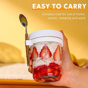 Overnight Oats Containers with Lids and Spoon, 4 Pack Mason Jars for Overnight Oats, 16 Oz Overnight Oats Jars Glass Oatmeal Container to Go for Chia Pudding Yogurt Salad Cereal Meal Prep Jars (White x 2,Grey x 2)