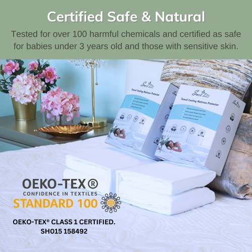 Sweet Zzz 100% Waterproof Natural Tencel Mattress Protector Durable 15” Deep Pockets Machine Washable Hotel Bedding Cal-King (72"x84"x15")