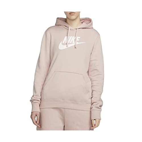 Nike Women's Sportswear Club Fleece Logo Pullover Hoodie, Pink Oxford, Small