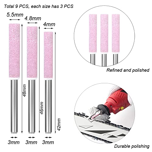 Weenkeey 9 PCS Burr Grinding Stone File Chainsaw Sharpener Stone Polishing Grinding Tool Grinding Bits for Chain Saw Stone Jewelry Wood - 5/32" 3/16" 7/32" Purple