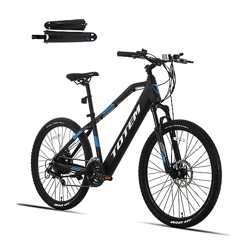 Totem Volcano Electric Bike for Adults 27.5”, 500W Powerful Motor, Ebike 48V 11.6Ah Removable Integrated Lithium Battery, Shimano 21-Speed, Mechanical Locking Suspension Fork-Blue