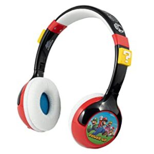 eKids Super Mario Kids Bluetooth Headphones, Wireless Headphones with Microphone Includes Aux Cord, Volume Reduced Kids Foldable Headphones for School, Home, or Travel