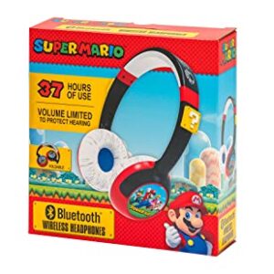 eKids Super Mario Kids Bluetooth Headphones, Wireless Headphones with Microphone Includes Aux Cord, Volume Reduced Kids Foldable Headphones for School, Home, or Travel