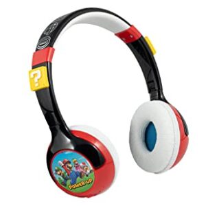 eKids Super Mario Kids Bluetooth Headphones, Wireless Headphones with Microphone Includes Aux Cord, Volume Reduced Kids Foldable Headphones for School, Home, or Travel