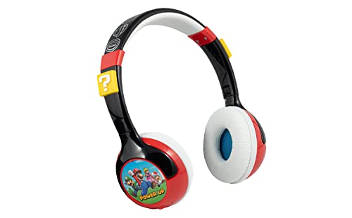 eKids Super Mario Kids Bluetooth Headphones, Wireless Headphones with Microphone Includes Aux Cord, Volume Reduced Kids Foldable Headphones for School, Home, or Travel