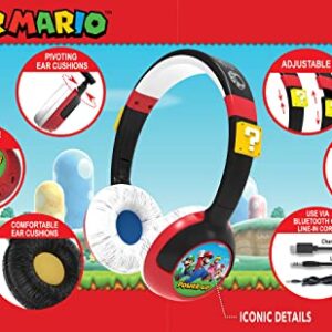 eKids Super Mario Kids Bluetooth Headphones, Wireless Headphones with Microphone Includes Aux Cord, Volume Reduced Kids Foldable Headphones for School, Home, or Travel