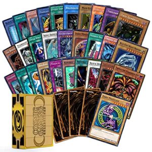 yugioh holo foil rares collection | 30x holographic foil rares + 70 additional cards| 100x total cards | guaranteed authentic | includes cosmic gaming collections deck storage box