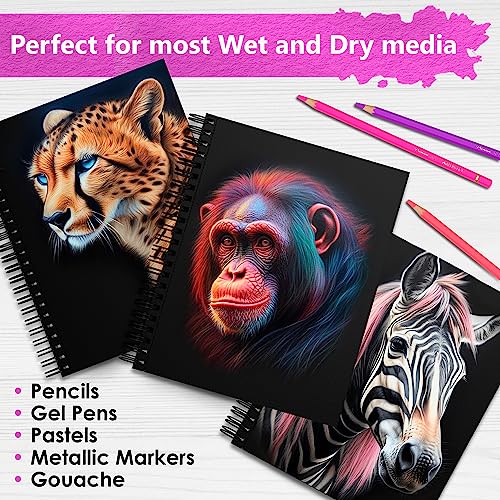 ARTISTO 9x12" Premium Black Paper Pads, Spiral Bound Sketchbook, Pack of 2, 70 Sheets (150g/m2), Acid-Free Drawing Paper, Ideal for Kids, Teens & Adults