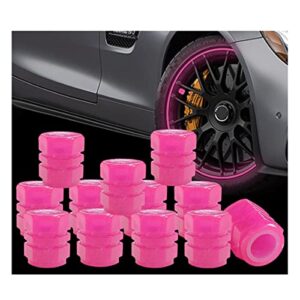 ziciner 12 pcs fluorescent car tire valve stem cap, wheel valve stem cover, glow luminous at night, dustproof corrosion resistant, auto accessories fit for motorcycles, suv, trucks, bike (pink)