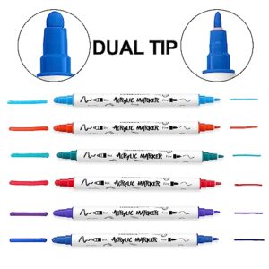 TRANSON 12 Color Dual-tip Acrylic Paint Pen Set for Canvas Rock Wood Leather Ceramic DIY Painting