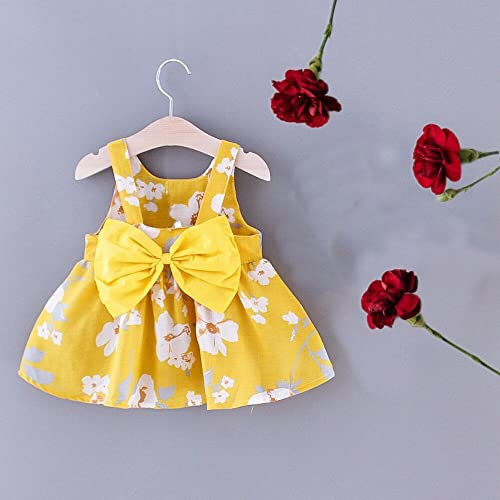 Kumrabal Baby Girl Dresses, Cute Baby Girl Clothes,Toddler Flower Girl Birthday Party Summer Sleeveless Backless Bow Sundress(Yellow with Peach Blossom 90CM)