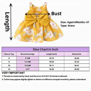 Kumrabal Baby Girl Dresses, Cute Baby Girl Clothes,Toddler Flower Girl Birthday Party Summer Sleeveless Backless Bow Sundress(Yellow with Peach Blossom 90CM)