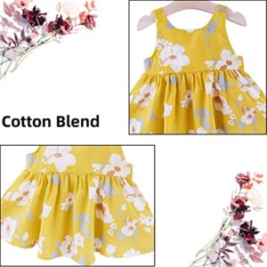 Kumrabal Baby Girl Dresses, Cute Baby Girl Clothes,Toddler Flower Girl Birthday Party Summer Sleeveless Backless Bow Sundress(Yellow with Peach Blossom 90CM)