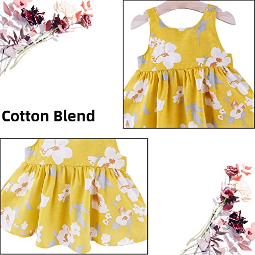 Kumrabal Baby Girl Dresses, Cute Baby Girl Clothes,Toddler Flower Girl Birthday Party Summer Sleeveless Backless Bow Sundress(Yellow with Peach Blossom 90CM)