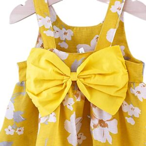 Kumrabal Baby Girl Dresses, Cute Baby Girl Clothes,Toddler Flower Girl Birthday Party Summer Sleeveless Backless Bow Sundress(Yellow with Peach Blossom 90CM)