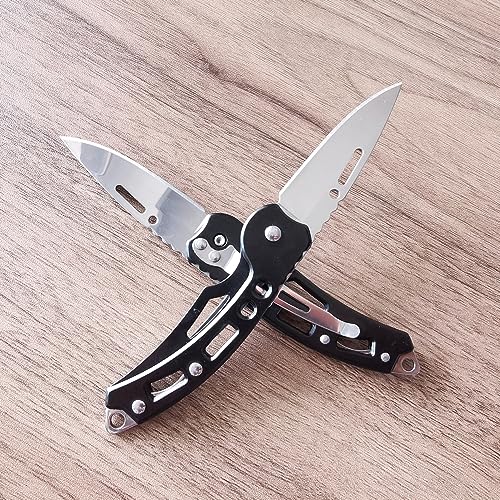 WWZJ 2 Pack Pocket Folding Knife (Black) with Deep Carry Pocket Clip for Camping Hiking Hunting, Outdoor Survival Pocket Knife