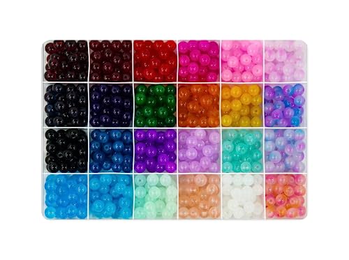 Glass Beads 8mm, 650Pcs 24 Colors Handcrafted Round Gemstone Glass Crystal Bead Kit Imitative Agate Jade Loose Spacers Beads for DIY Crafts Jewelry Making Earring Necklaces (8mm-24colors)