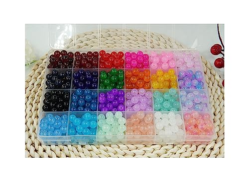 Glass Beads 8mm, 650Pcs 24 Colors Handcrafted Round Gemstone Glass Crystal Bead Kit Imitative Agate Jade Loose Spacers Beads for DIY Crafts Jewelry Making Earring Necklaces (8mm-24colors)