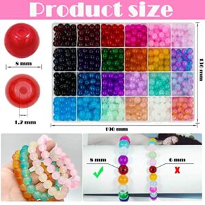 Glass Beads 8mm, 650Pcs 24 Colors Handcrafted Round Gemstone Glass Crystal Bead Kit Imitative Agate Jade Loose Spacers Beads for DIY Crafts Jewelry Making Earring Necklaces (8mm-24colors)