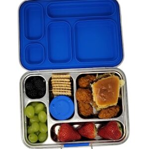 Flatbush Goods Leak Resistant Stainless Steel Bento Lunchbox with Silicone Seal, 2 Leak Proof Containers and 5 Compartments - Durable and Sustainable for Adults and Kids 5 and Older (Blue)