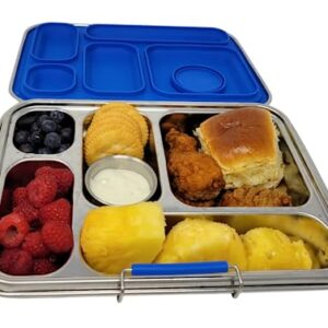 Flatbush Goods Leak Resistant Stainless Steel Bento Lunchbox with Silicone Seal, 2 Leak Proof Containers and 5 Compartments - Durable and Sustainable for Adults and Kids 5 and Older (Blue)