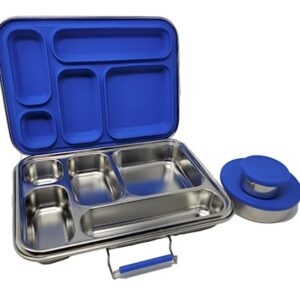 Flatbush Goods Leak Resistant Stainless Steel Bento Lunchbox with Silicone Seal, 2 Leak Proof Containers and 5 Compartments - Durable and Sustainable for Adults and Kids 5 and Older (Blue)