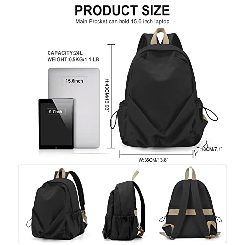 weradar Black School Backpacks For Women Men,Lightweight Casual Daypack Travel Backpacks,Aesthetic Middle School Bag,Bookbag For Teen Girls Boys,Carry On Backpack