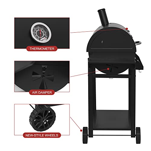 Royal Gourmet Barrel Charcoal Grill with Front Storage Basket, Backyard BBQ Party and Outdoor Cooking Grill on Clearance Prime with Wheels, Black, CC1830T