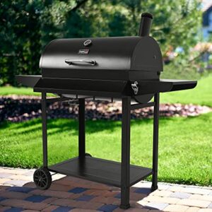 Royal Gourmet Barrel Charcoal Grill with Front Storage Basket, Backyard BBQ Party and Outdoor Cooking Grill on Clearance Prime with Wheels, Black, CC1830T