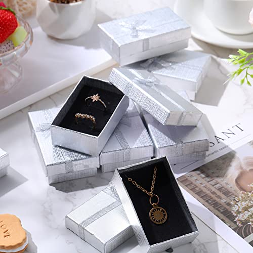 Highergo 36 Pcs Jewelry Gift Box Set Cardboard Paper Jewelry Boxes Packaging Empty Small Gift Boxes with Lids Ribbon Bowknot Bulk for Rings Earrings Necklace Bracelet Jewelry Gift Boxes (Silver)