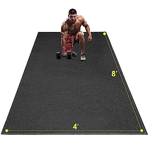 BesWin Large Exercise Mat, 8' x 4' x 1/4" Extra Durable Workout Mats for Home Gym Flooring, High-Density Gym Mats Cardio Mat for Jump Rope, MMA, Stretch, Plyo, HIIT, Shoe-Friendly, Non-Slip, Non-Toxic