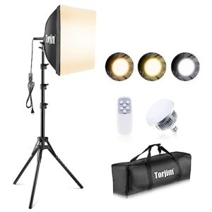 torjim softbox photography lighting kit, 16'' x 16'' professional softbox lighting kit with 85w 3000-7500k led bulbs, studio lights for photography/video recording/live streaming