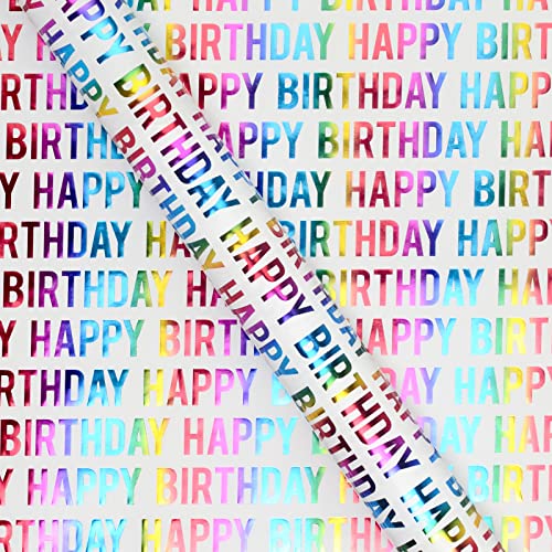 LDGOOAEL Mini Short Birthday Wrapping Paper Roll - 17" X 120" Per Roll - Colorful Foil with Stripes, Dots & Happy Birthday Lettering Gift Wrapping Paper for Holiday, Birthday, Wedding, Baby Shower