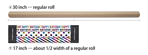 LDGOOAEL Mini Short Birthday Wrapping Paper Roll - 17" X 120" Per Roll - Colorful Foil with Stripes, Dots & Happy Birthday Lettering Gift Wrapping Paper for Holiday, Birthday, Wedding, Baby Shower