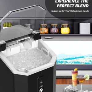 Nugget Ice Maker Countertop, Crushed Chewable Ice Maker, Self Cleaning Ice Makers with One-Click Operation, 34Lbs/24H, Pebble Portable Ice Machine with Ice Scoop for Home Bar Camping RV