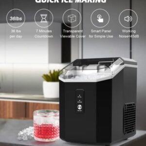 Nugget Ice Maker Countertop, Crushed Chewable Ice Maker, Self Cleaning Ice Makers with One-Click Operation, 34Lbs/24H, Pebble Portable Ice Machine with Ice Scoop for Home Bar Camping RV