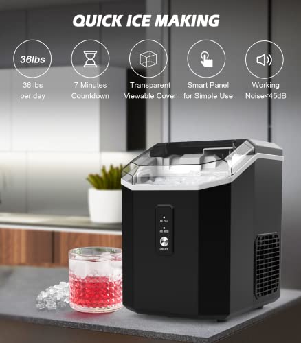 Nugget Ice Maker Countertop, Crushed Chewable Ice Maker, Self Cleaning Ice Makers with One-Click Operation, 34Lbs/24H, Pebble Portable Ice Machine with Ice Scoop for Home Bar Camping RV