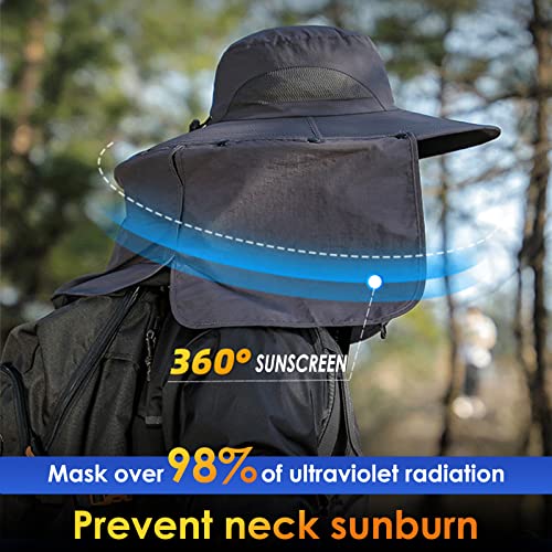 DOCVIT Fishing Hat for Men&Women,Outdoor UV Waterproof Wide Brim Bucket Hat,UPF50+ Sun Hat with Neck Flap Light Grey