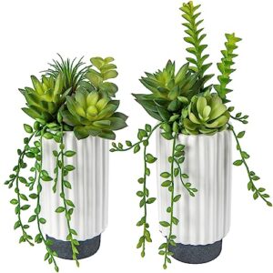 hollyone artificial succulents plants set of 2 faux succulents 9" fake succulent plants in ceramic pot succulent plant for desk modern home living room office table shelf bathroom decor