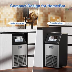 Kismile Commercial Ice Maker Machine,100Lbs/Day,45 Cubes/Batch in 11-20 Mins,Stainless Steel Freestanding Ice Maker with 2 Self-Cleaning,Water Inlet Modes for Home/Restaurant/Bar/Cafe