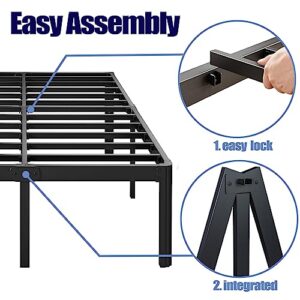 Hunlostten 16" High Queen Bed Frame No Box Spring Needed, Heavy Duty Metal Platform Bed Frame Queen Size with Round Corners, Easy Assembly, Noise Free, Black