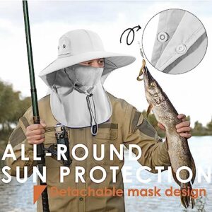 HEEHIPOO Mens Women Fishing Hat UPF 50+ Wide Brim Sun Hat with Face Cover & Neck Flap Light Gray