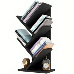 ymyny 4 tiers tree bookshelf, floor standing bookcase, wooden book storage organizer, small bookshelf for bedroom, living room, office, display rack for cds/magazine/books, black, 23.6" h, uhbc014b