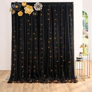 10ft x 10ft dual layer black tulle backdrop curtain panels with light, 2 panels 5 x 10 ft photo background drapes for wedding baby shower party engagement bridal shower photography