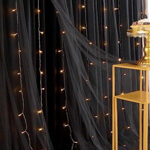 10ft x 10ft Dual Layer Black Tulle Backdrop Curtain Panels with Light, 2 Panels 5 x 10 ft Photo Background Drapes for Wedding Baby Shower Party Engagement Bridal Shower Photography