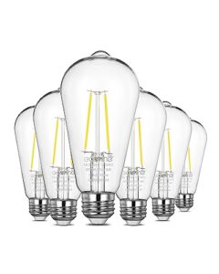 edishine 6 pack dusk to dawn edison light bulbs outdoor, 700lm 5000k daylight led edison with 240° beam angle & e26 base, 8w equivalent 60w, vintage styled st64 led filament bulb, ul listed