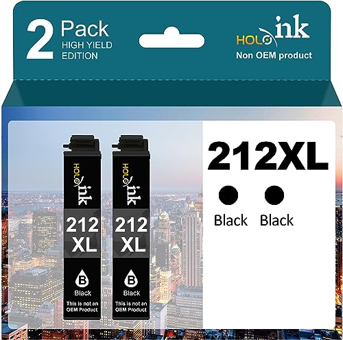 212XL Ink Cartridges Remanufactured Replacement for Epson 212 T212 Ink Cartridges for Workforce WF-2830 WF-2850 Expression Home XP-4100 XP-4105 Printer (2 Black, New Chip)